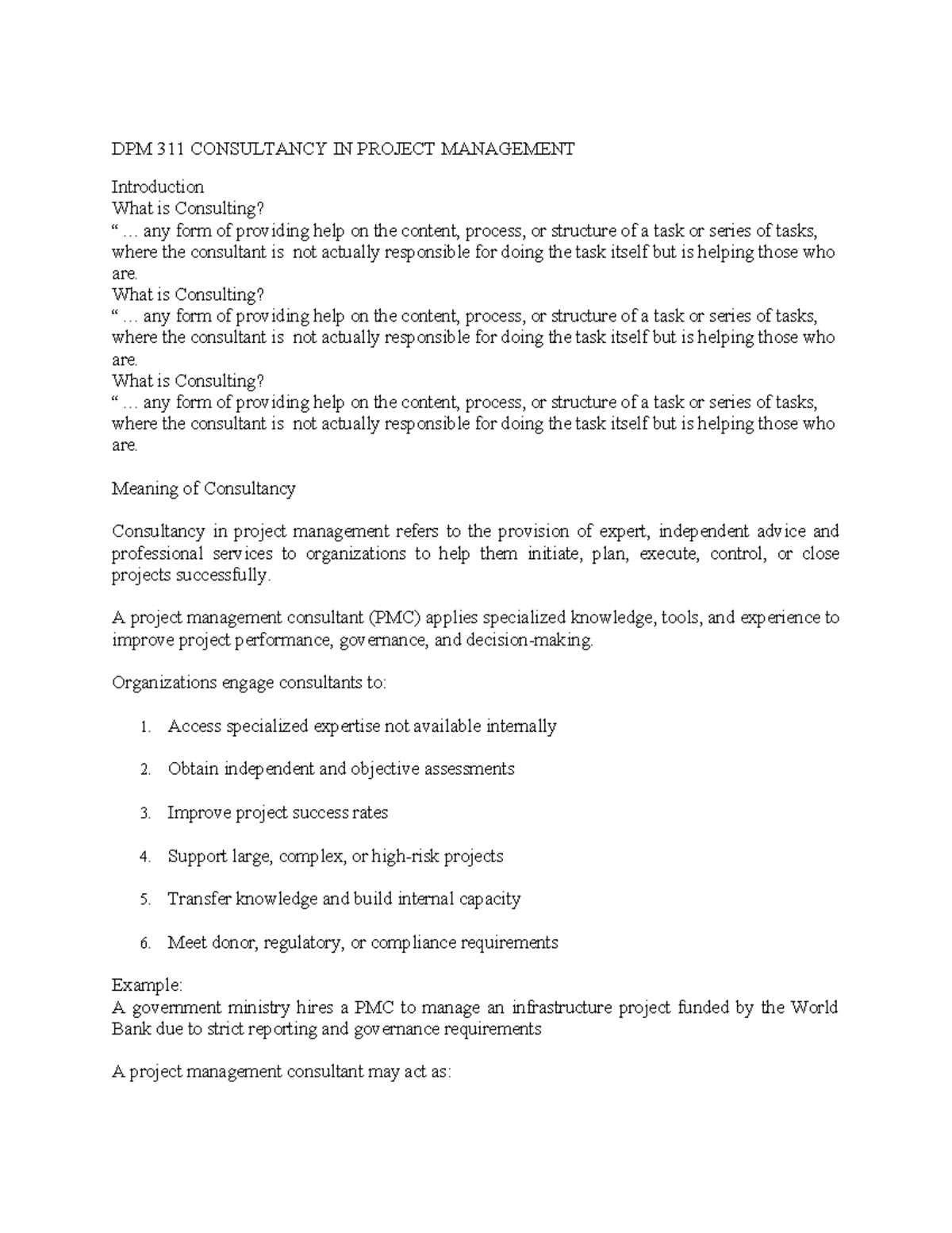 DPM 311 Consultancy in Project Management: Key Concepts and Practices ...
