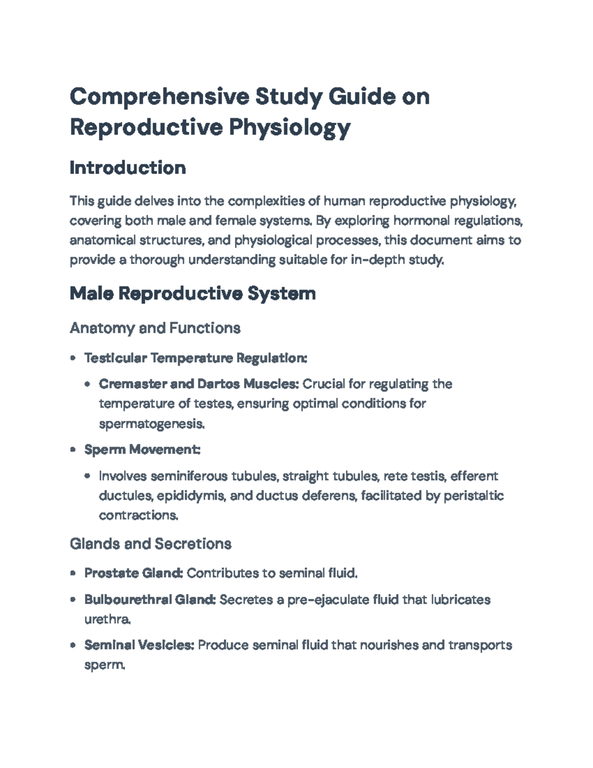 Comprehensive Study Guide on Reproductive Physiology (BIO101 ...