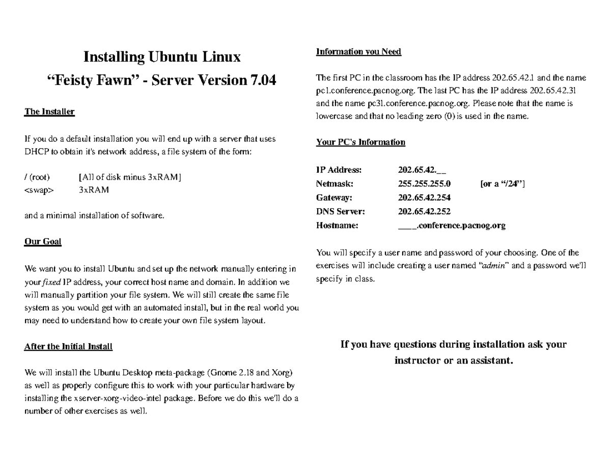 Installing Ubuntu Server 7.04: Manual Setup Guide - Studocu