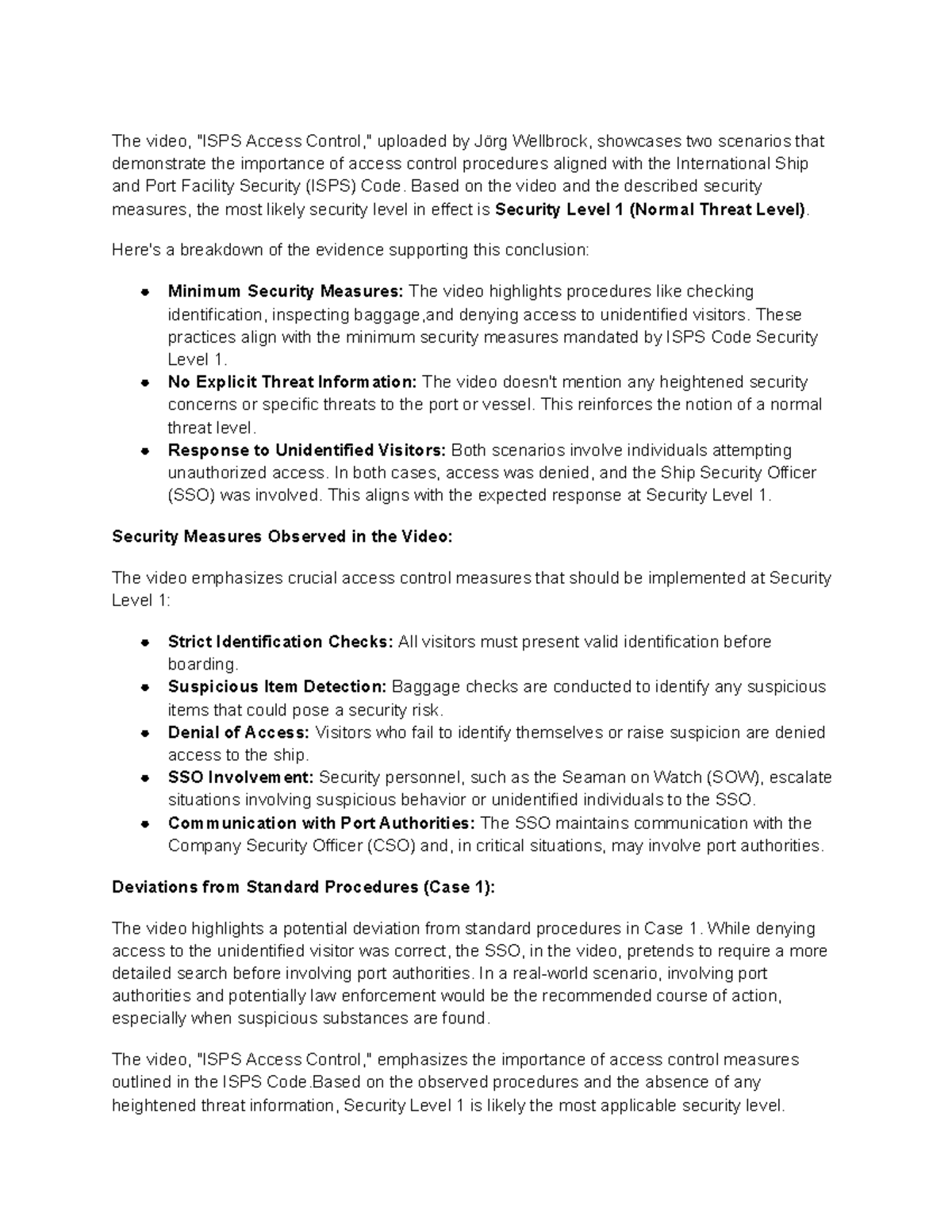 ISPS Access Control Analysis: Security Level 1 Procedures Report - Studocu