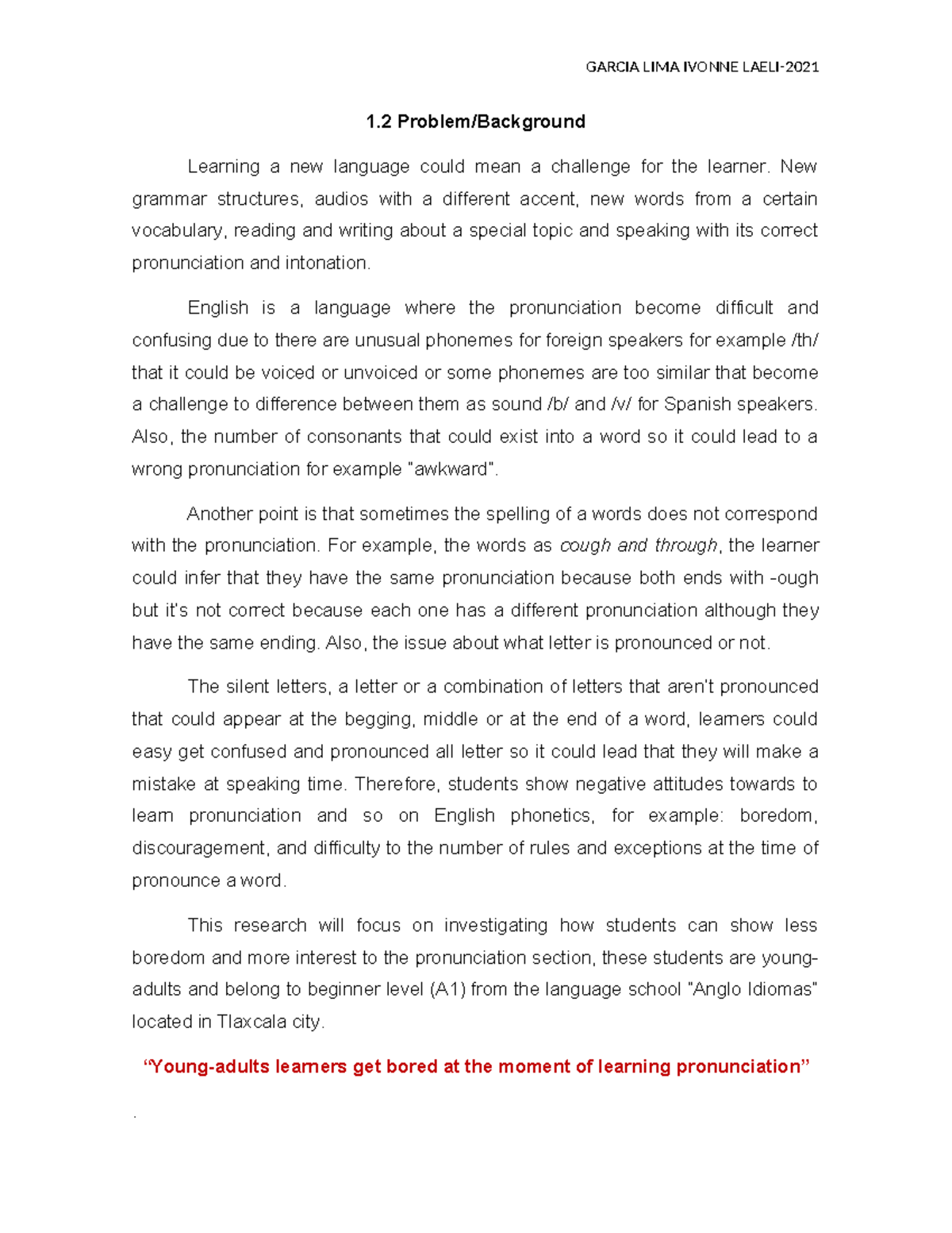GARCIA LIMA IVONNE 1.2 Problem Background: Challenges in English ...