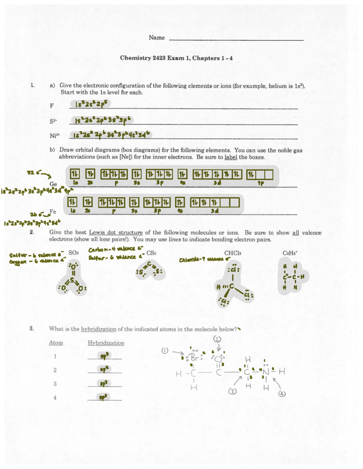 CHEM2423 Practice Exam 1: Valence Electrons & Molecular Geometry - Studocu