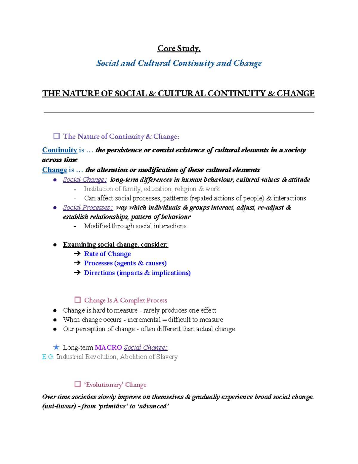Social and Cultural Continuity and Change: Core Concepts and Theories ...
