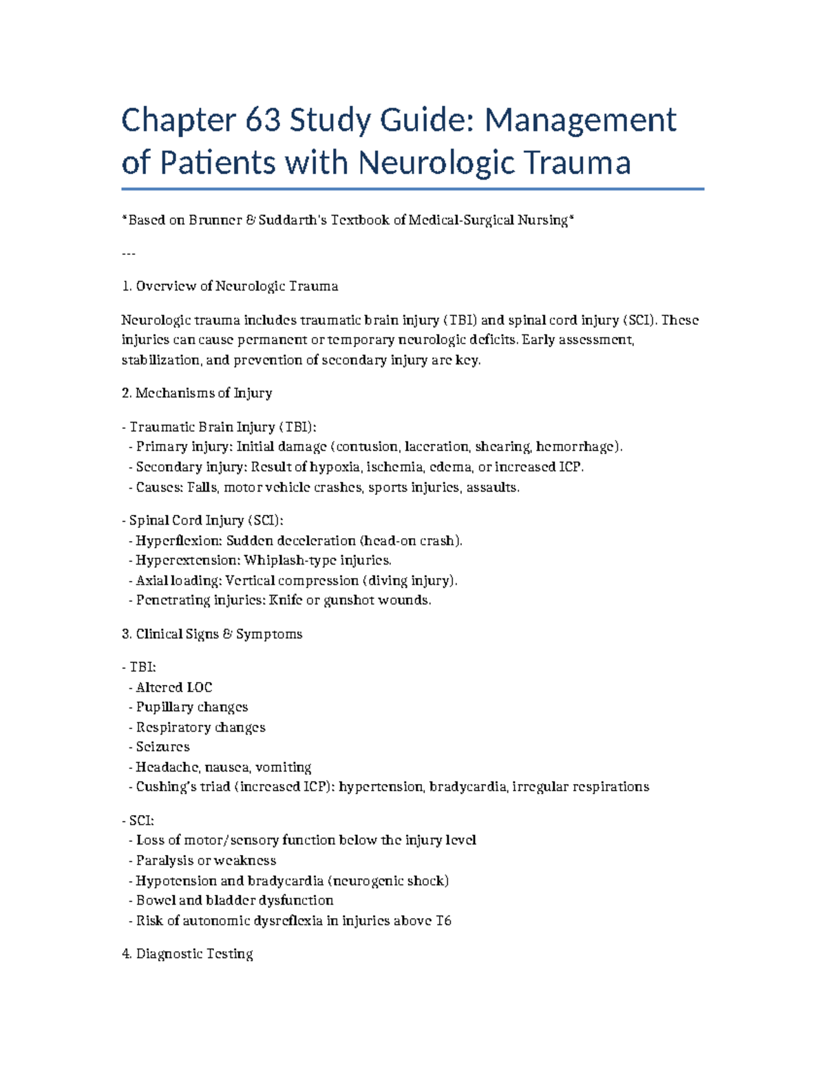 Chapter 63 Study Guide: Management of Neurologic Trauma in Nursing ...