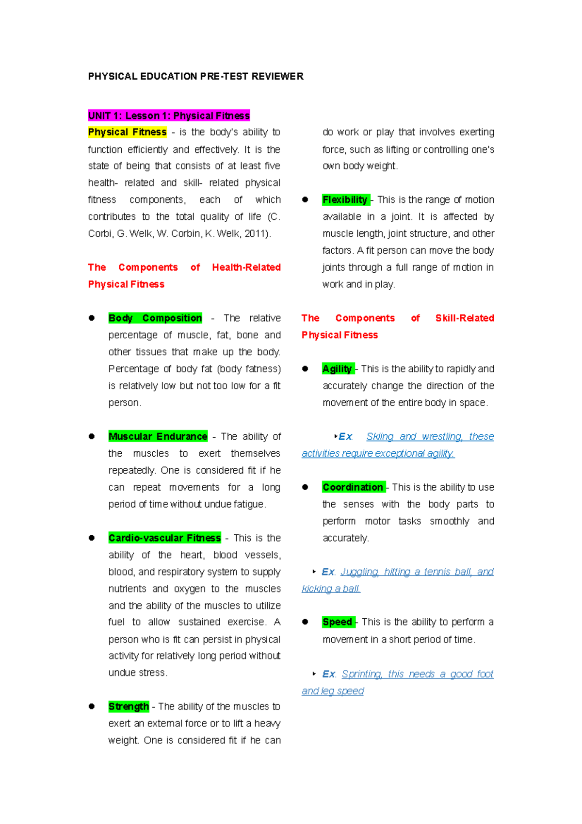 Physical Education Reviewer: Essential Pre-Test Study Notes - Studocu