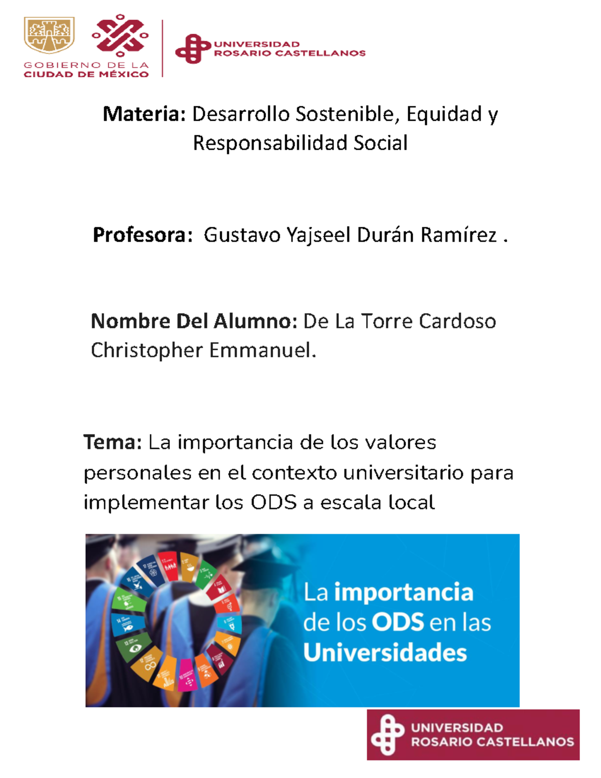 Desarrollo Sostenible y Valores en la Responsabilidad Social Universitaria - Studocu