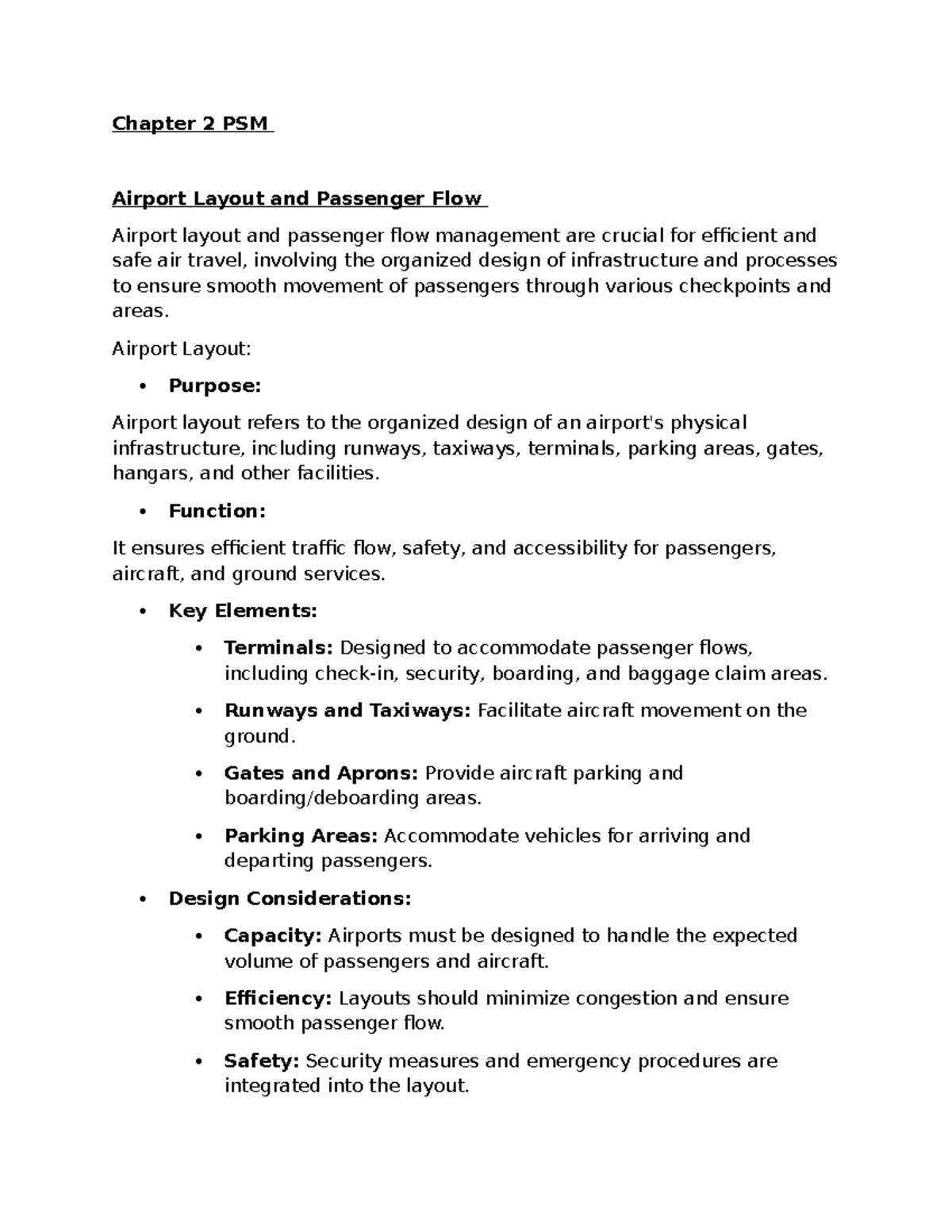 Chapter 2 PSM - Airport Layout & Passenger Flow Management - Studocu