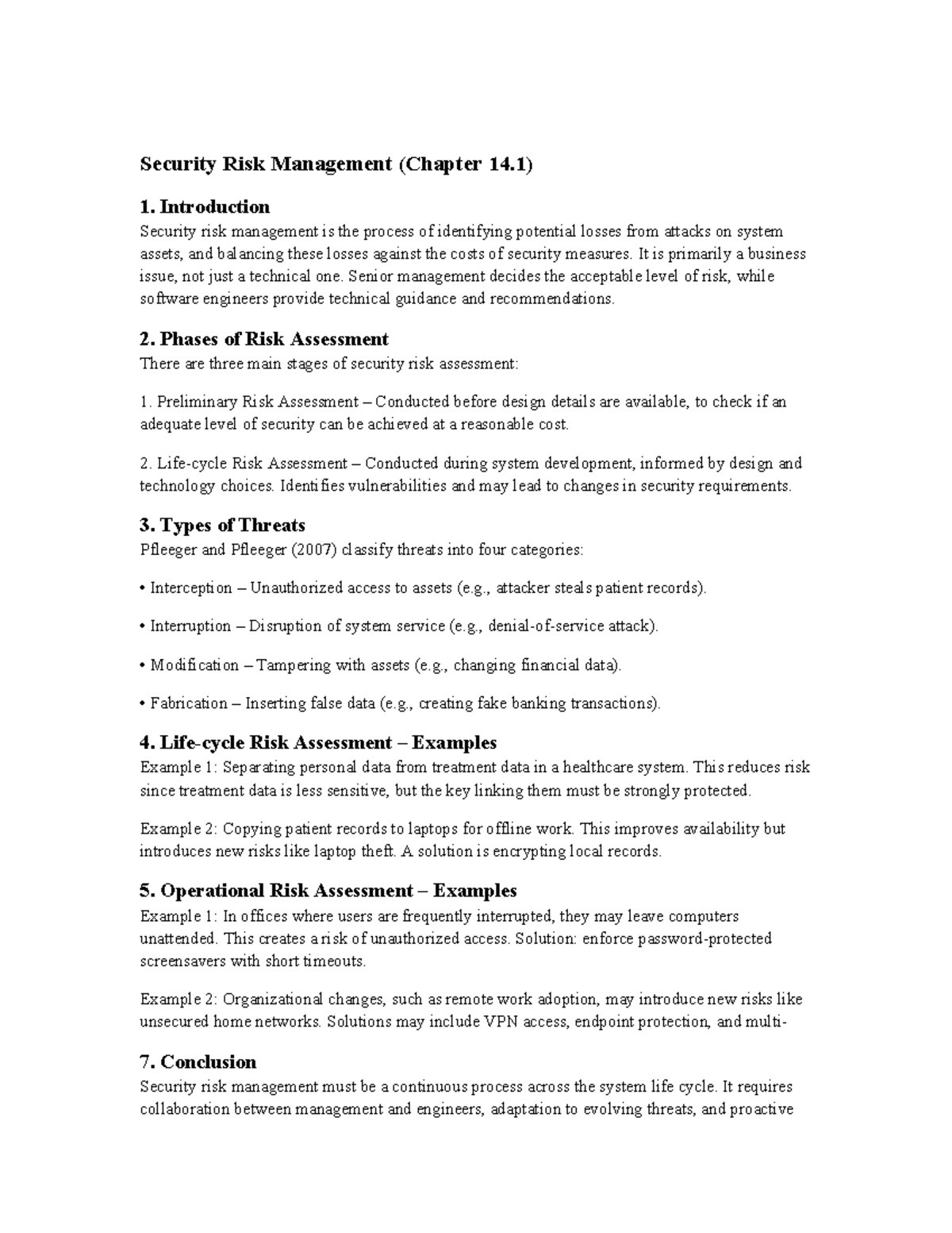 Security Risk Management (Chapter 14.1) - Key Concepts & Phases - Studocu