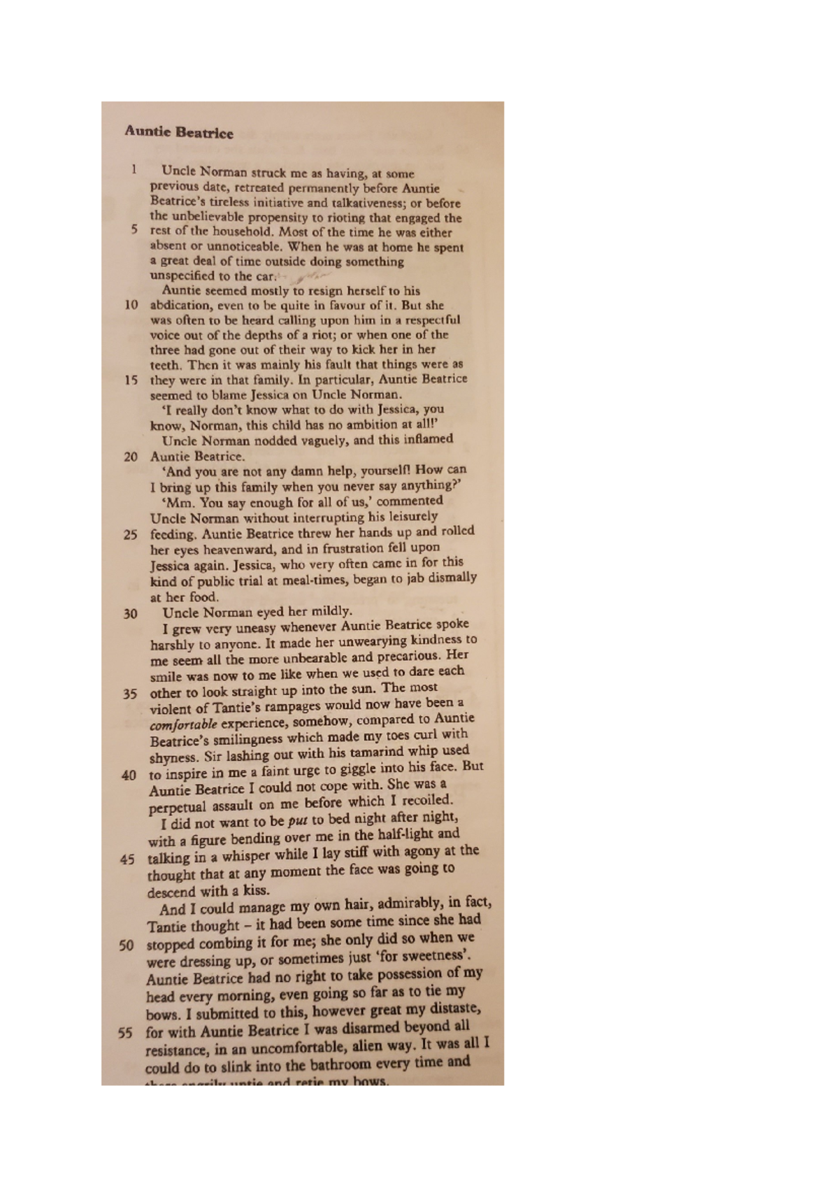 Comprehension Passage - Auntie Beatrice Analysis - Studocu