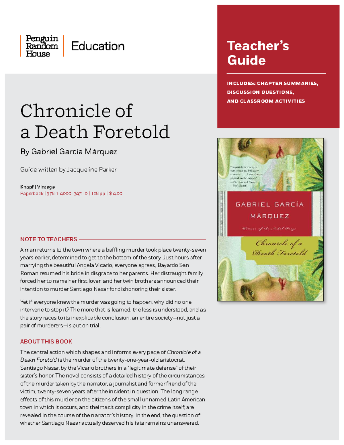 Guide for Chronicle of a Death Foretold (ENG 101) - Chapter Summaries ...