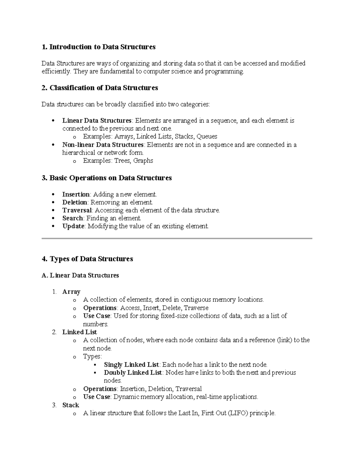 DS 101 - Comprehensive Data Structure Notes and Classifications - Studocu