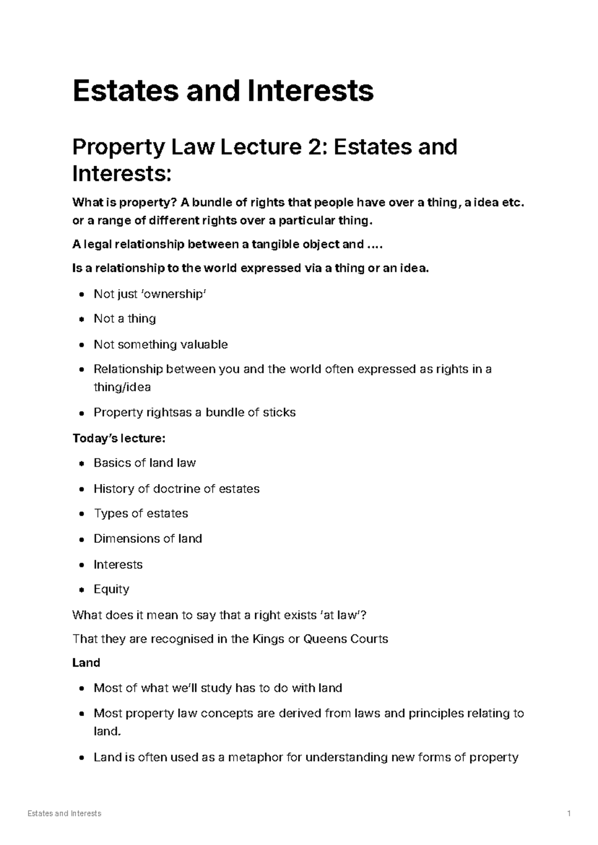 Estates and Interests in Property Law - Lecture Notes (Course Code ...