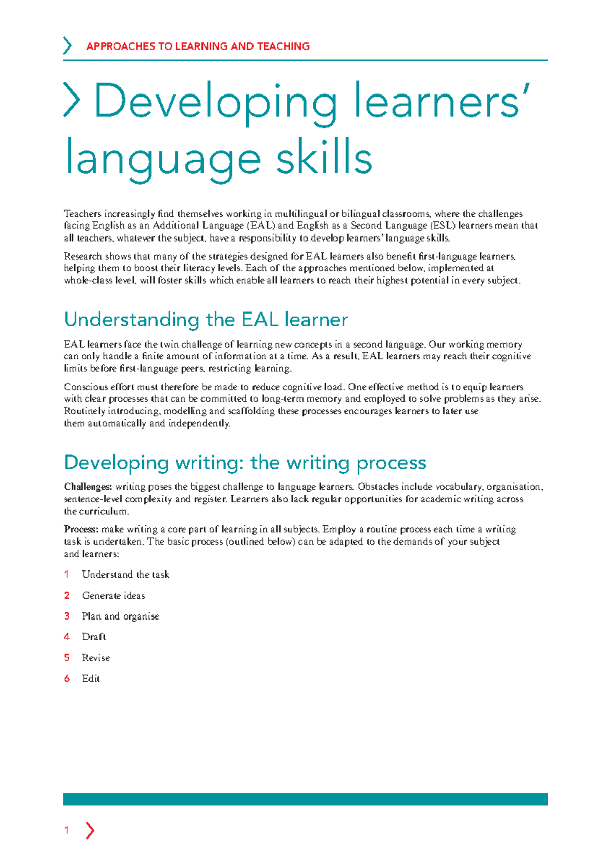 Developing learner language skills - 1 APPROACHES TO LEARNING AND ...