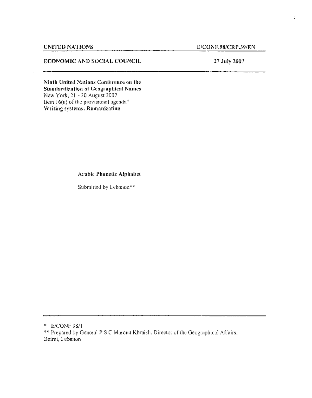 9th UN Conference on Standardization of Geographical Names: Arabic ...