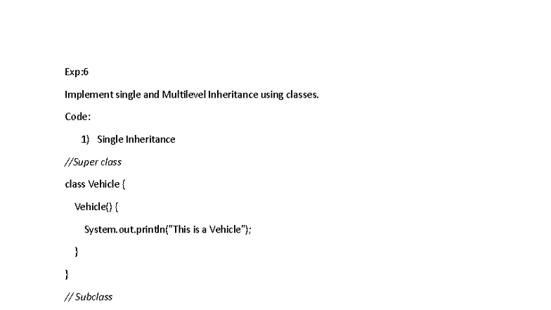 Java Practical: Exp 6-8 on Inheritance & Exception Handling - Studocu