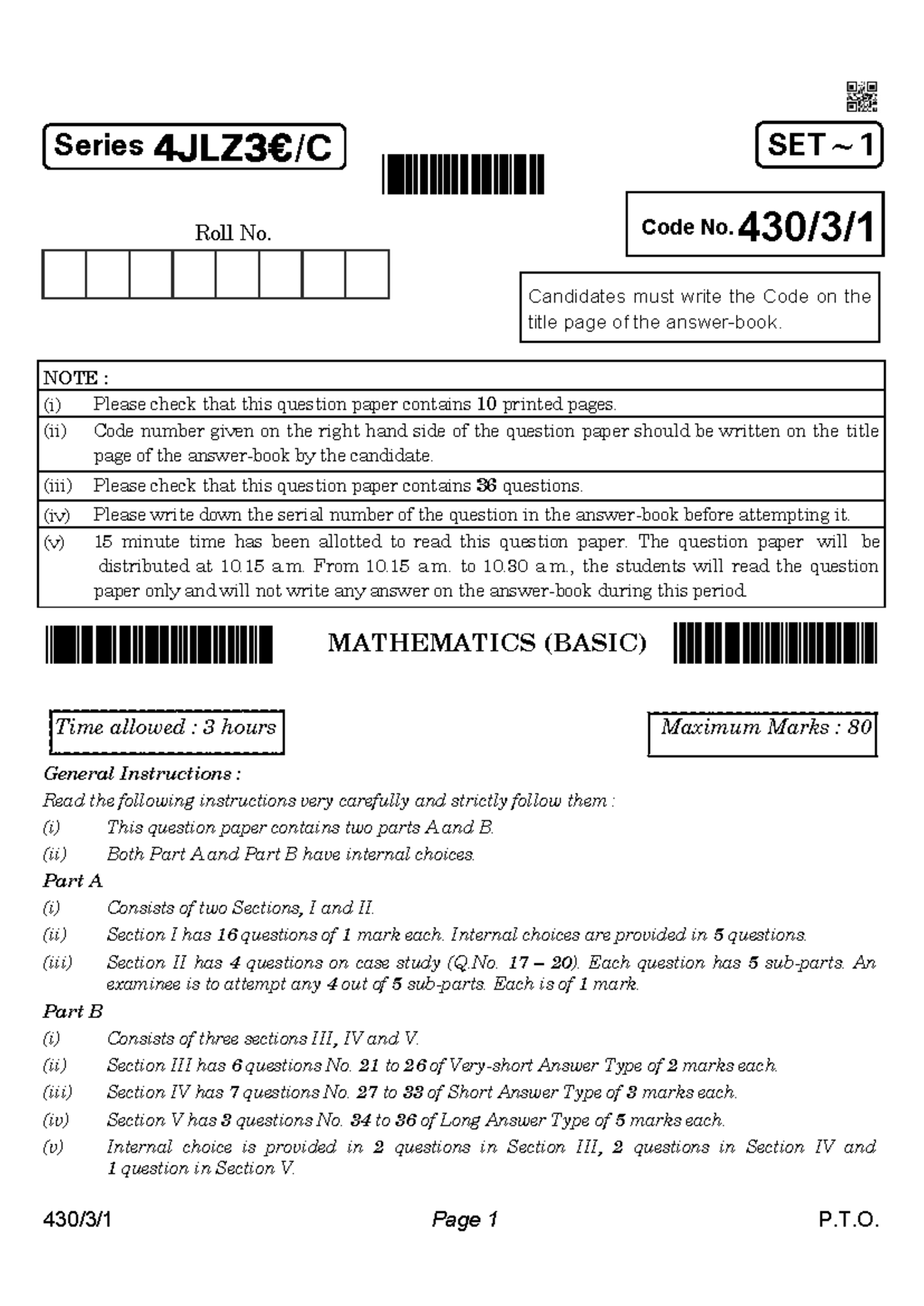 QP 241 Mathematics Basic - Important Exam Instructions and Questions - Studocu