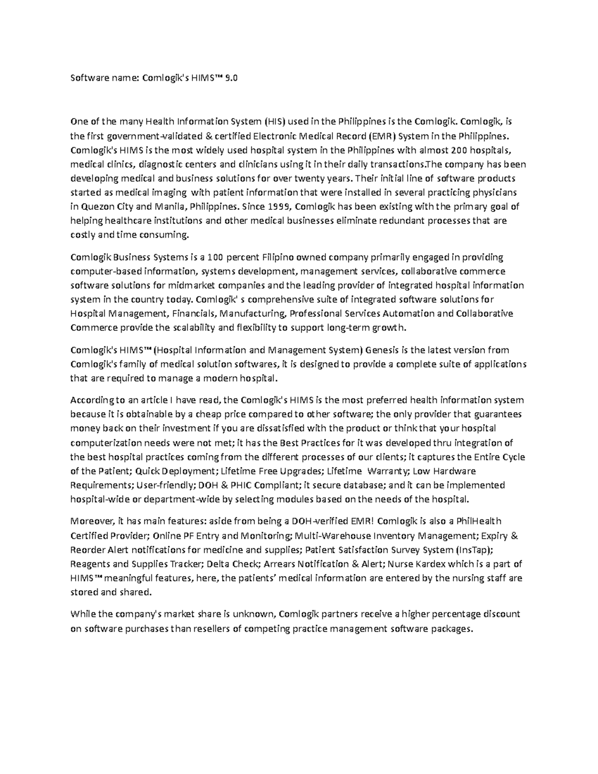 Comlogik's HIMS™: A Leading HIS for Healthcare in the Philippines - Studocu