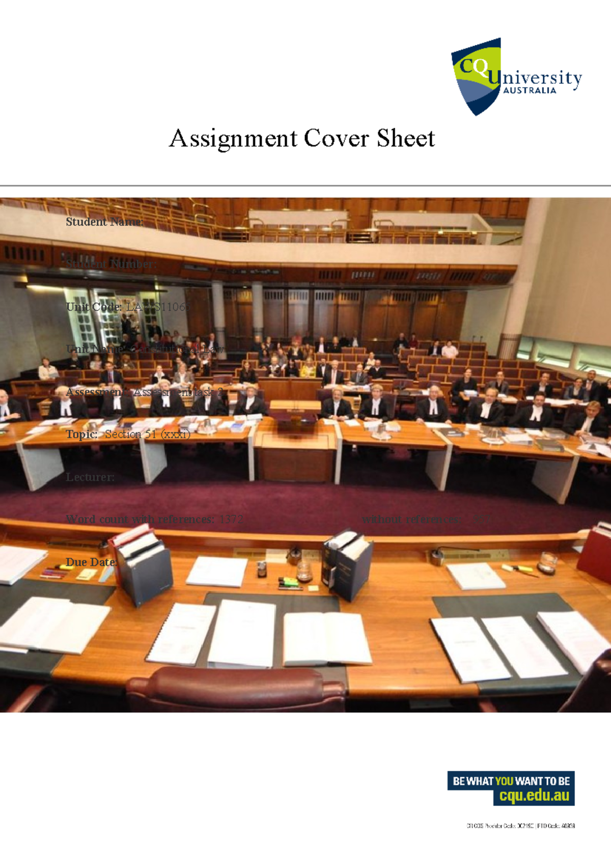 LAWS11065 Assignment 2 Constitutional Law - Assignment Cover Sheet ...