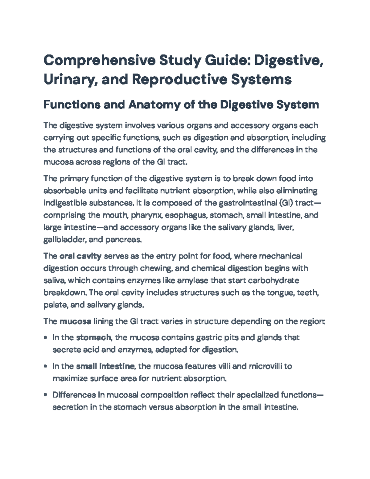 Comprehensive Study Guide: Digestive, Urinary, & Reproductive Systems ...