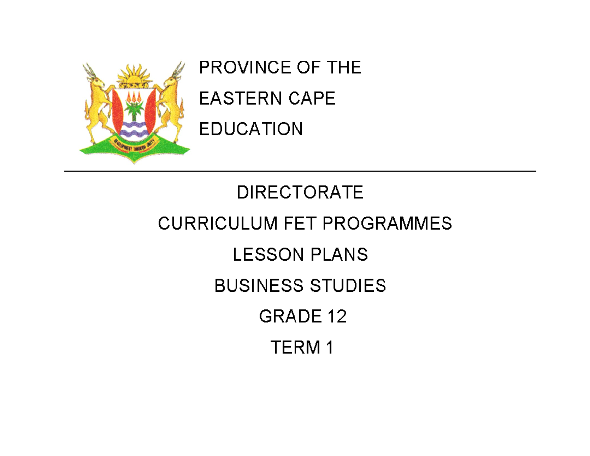 BUS 12 Term 1 Lesson Plans for Business Studies - Studocu