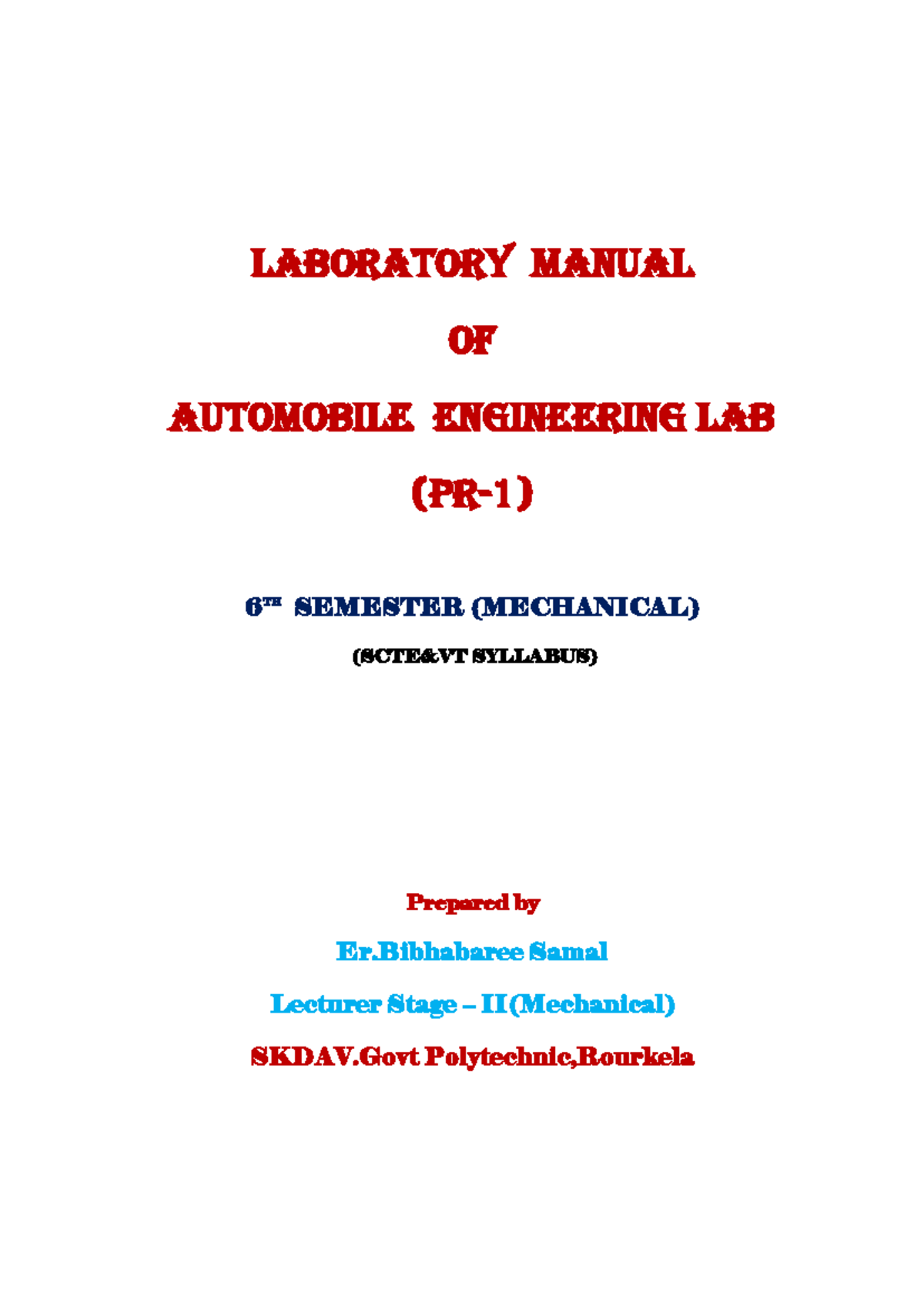 Automobile Engineering Lab Manual (6th Sem) - New Syllabus - Studocu