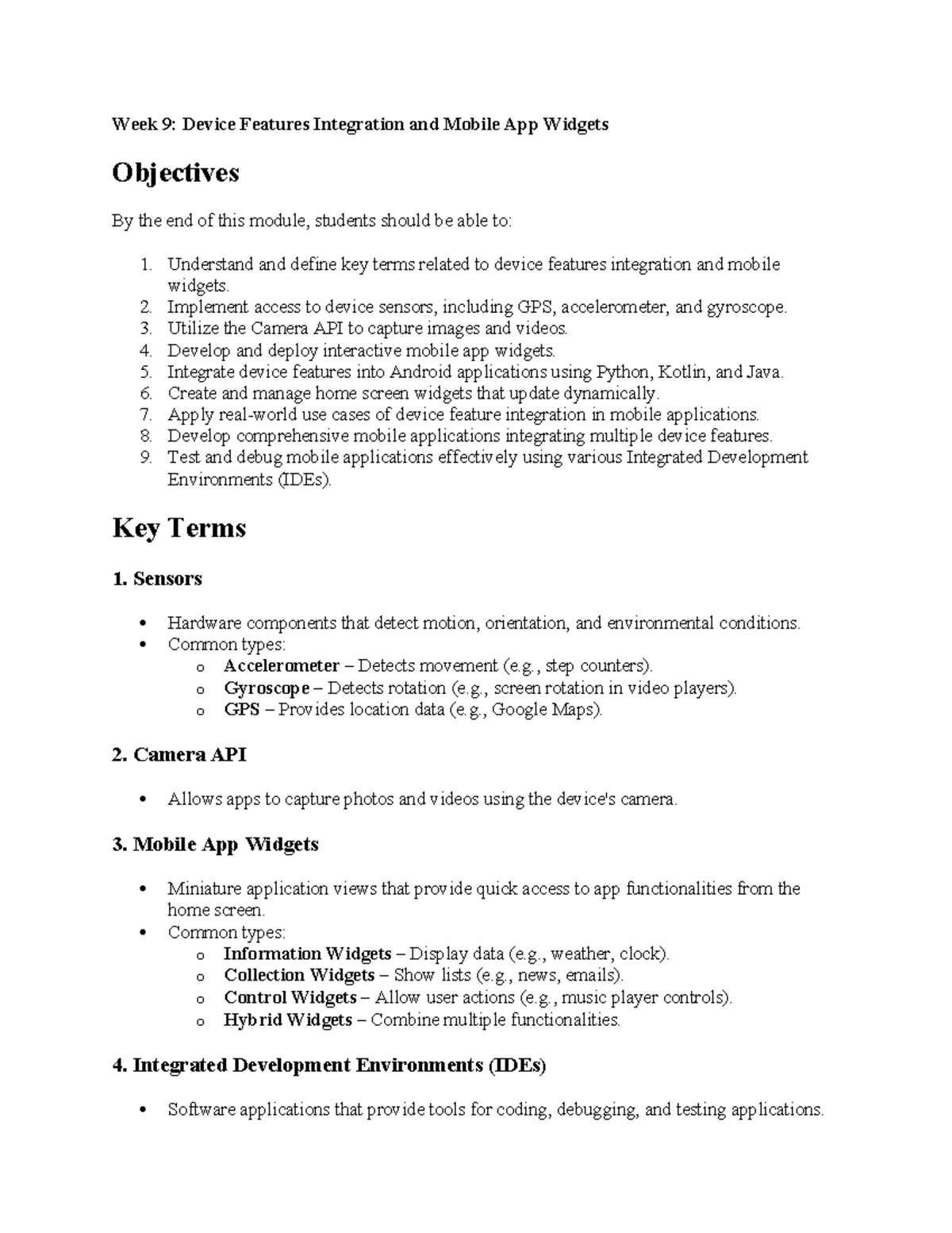 Week 9-14: Mobile development notes on device features and app ...