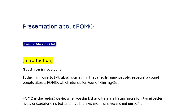 FOMO Presentation: Understanding the Fear of Missing Out - Studocu
