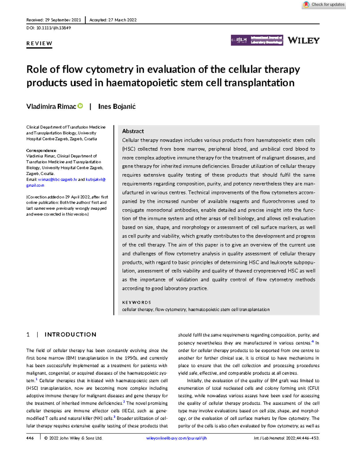 "Int J Lab Hematol - 2022 - Rimac - Flow Cytometry in Cellular Therapy ...