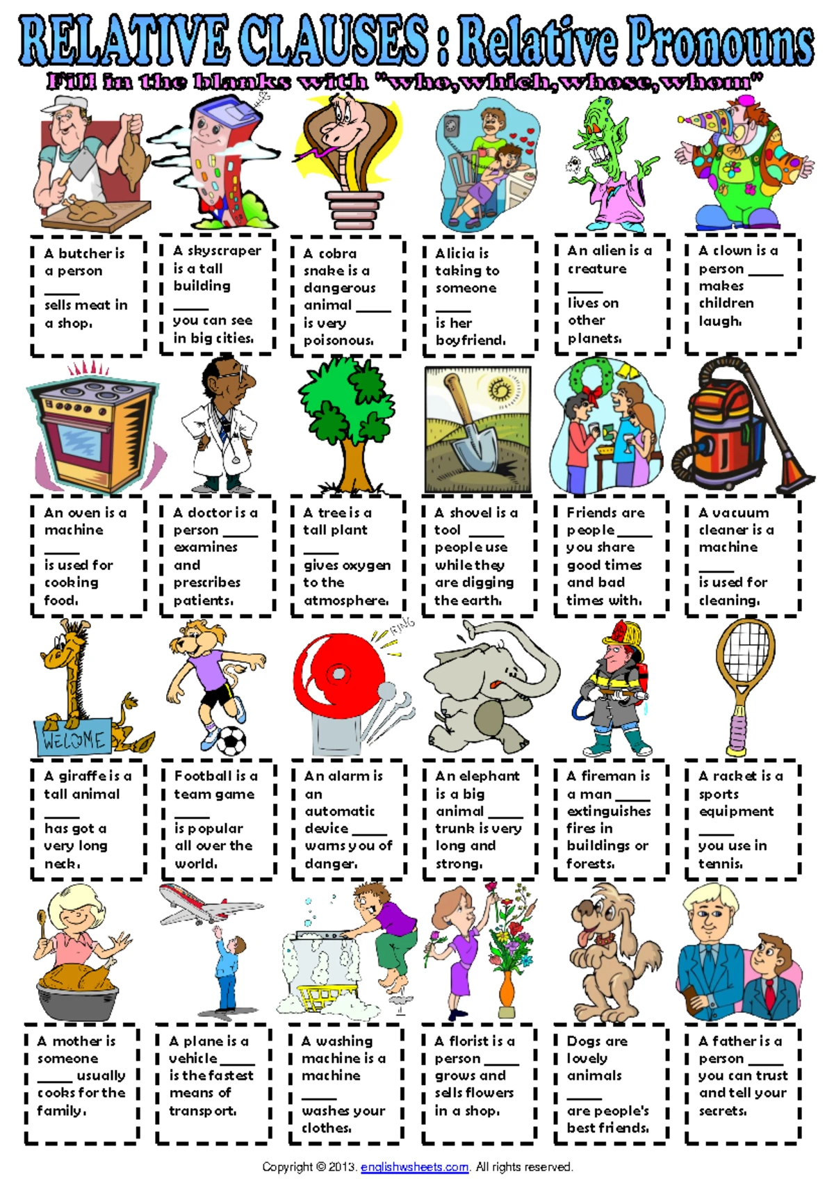 Eje 3 ingles - 1. Fill in the blanks with the relatives who, which or ...