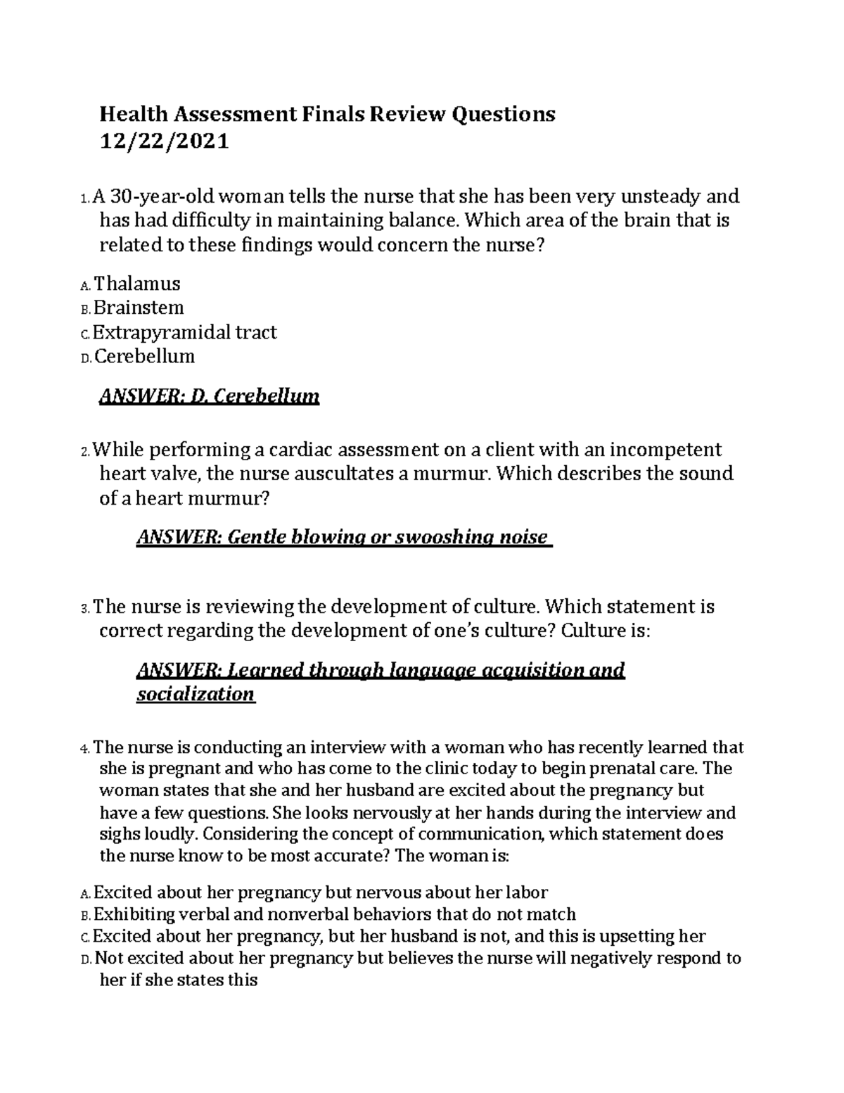 Health Assessment (Course Code) Final Exam Review Notes - Studocu