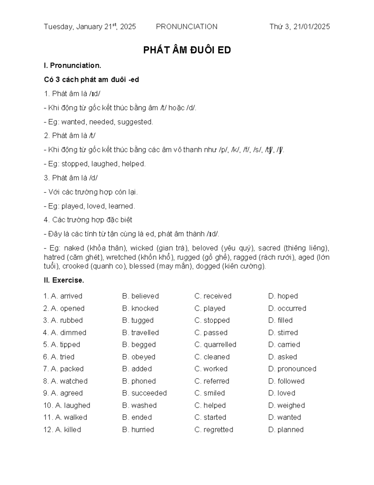2101 Pronunciation of ED and ES Endings - Lesson Notes - Studocu