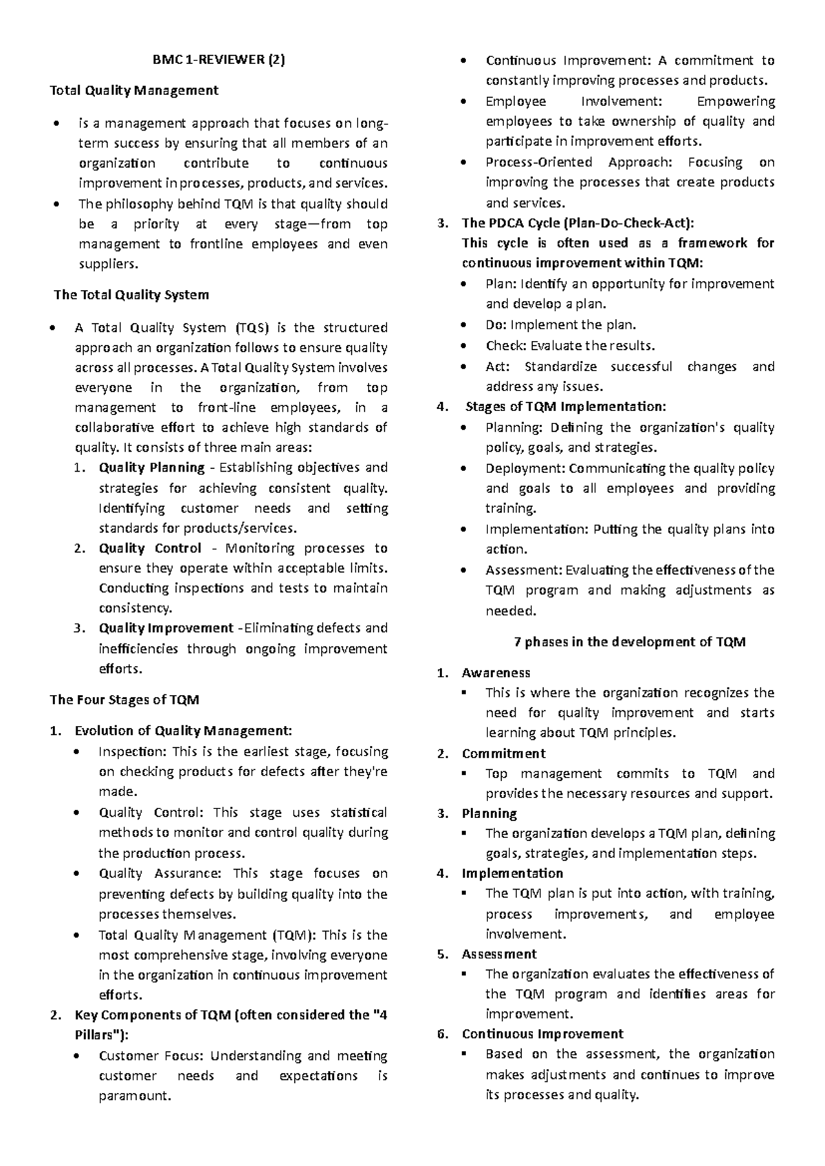 BMC 1- Reviewer 2 - Lecture notes - BMC 1-REVIEWER (2) Total Quality ...