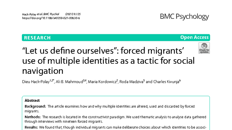 Forced Migration and Identity Fluctuation: A Study on Social Navigation ...