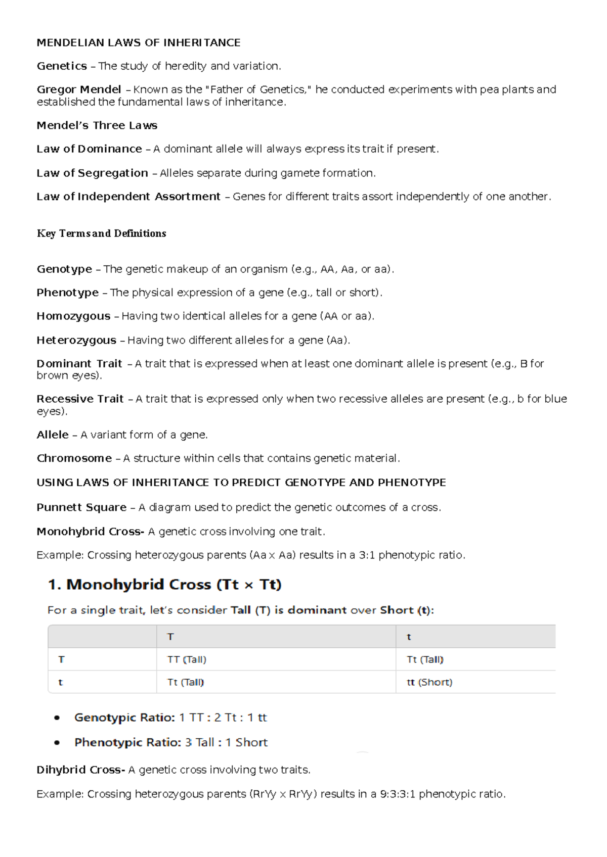 Genbio 2 Final Exam Study Guide: Mendelian Inheritance Laws - Studocu