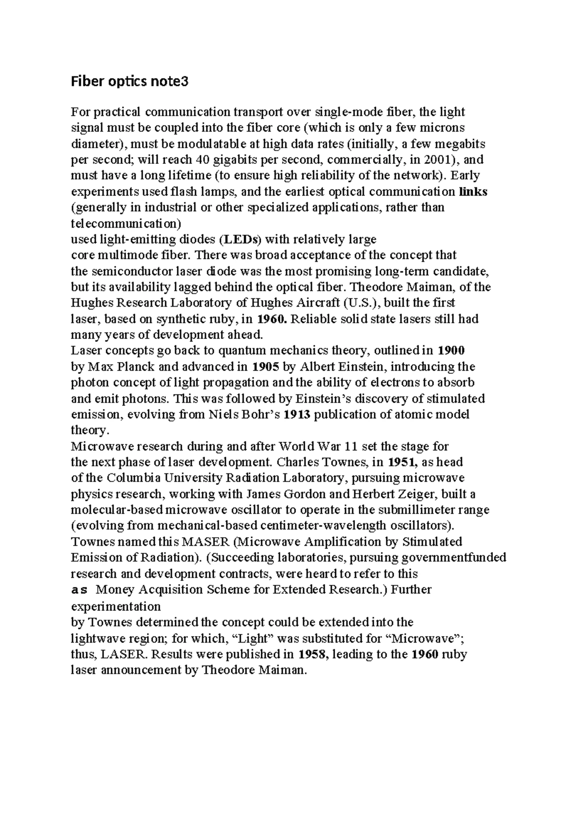 18.Fiber optics note - Fiber optics note COMPONENTS ARE FAR FROM MATURE ...