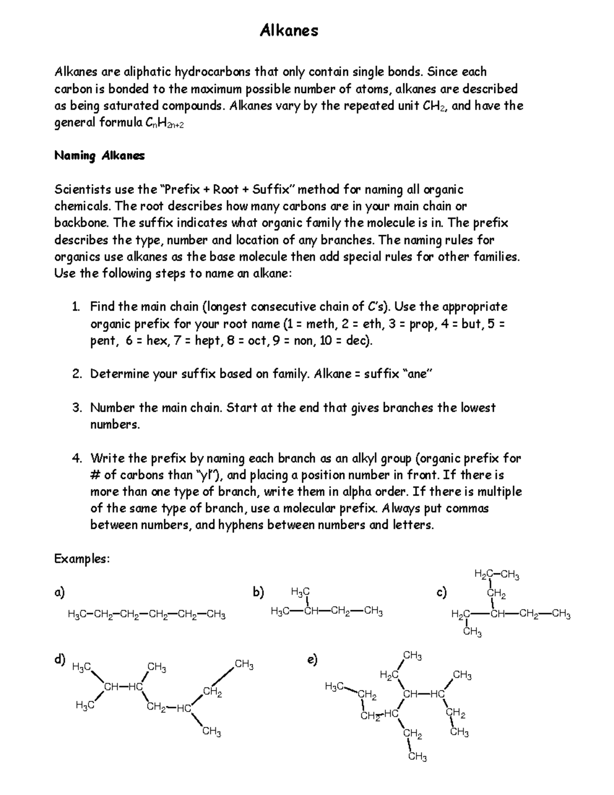 Alkane Names and Structures: A Study in CnH2n+ Chemistry - Studocu