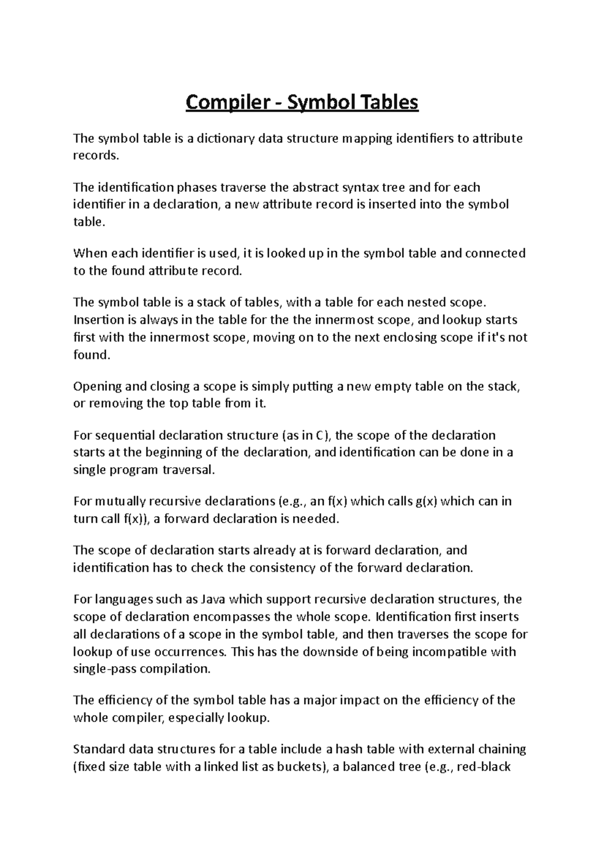 Compiler - Symbol Tables - The identification phases traverse the ...