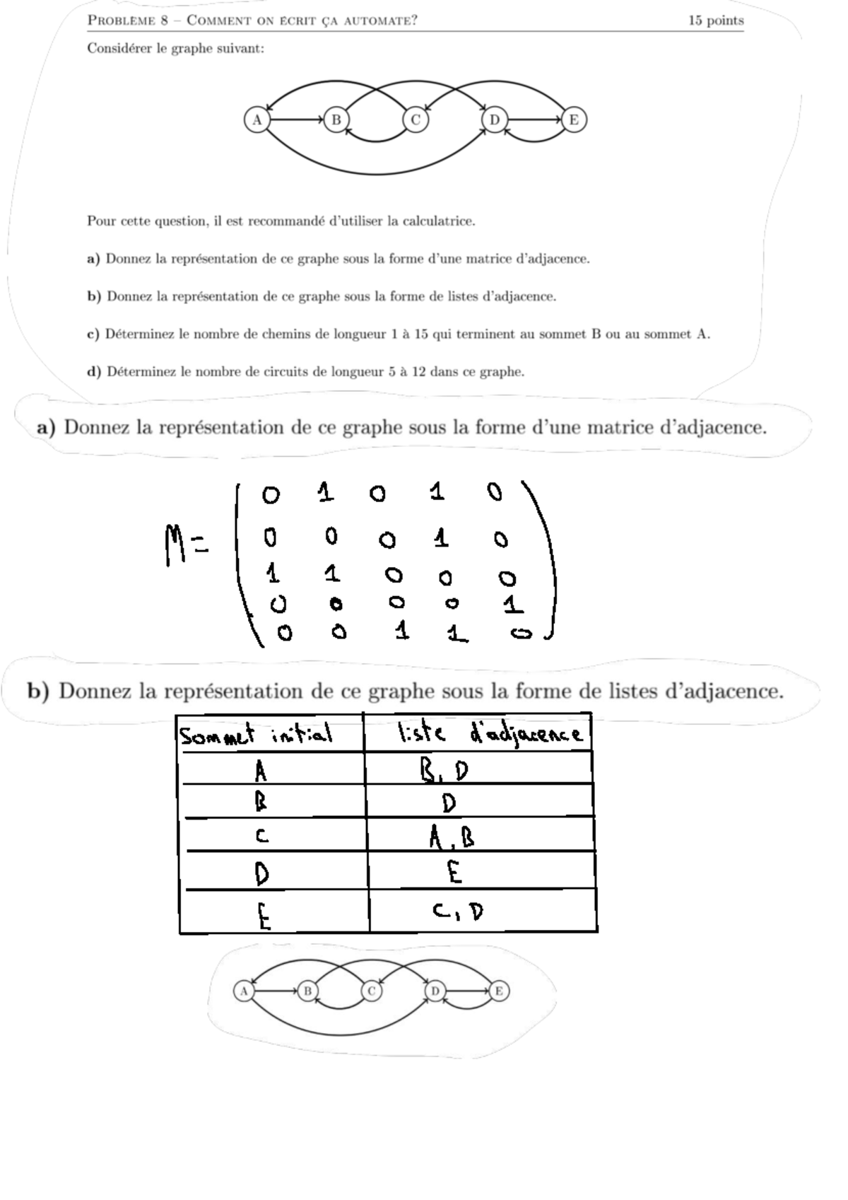 Théorie des graph - PROBLEME 8 COMMENT ON ECRIT ÇA AUTOMATE? 15 points ...