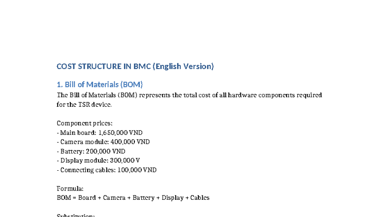 COST STRUCTURE IN BMC: Detailed Analysis and Formulas - Studocu