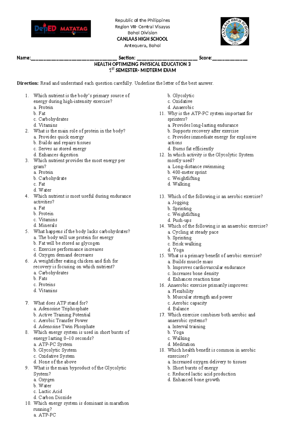 HOPE 3 - 1st Midterm Exam Review and Practice Questions - Studocu