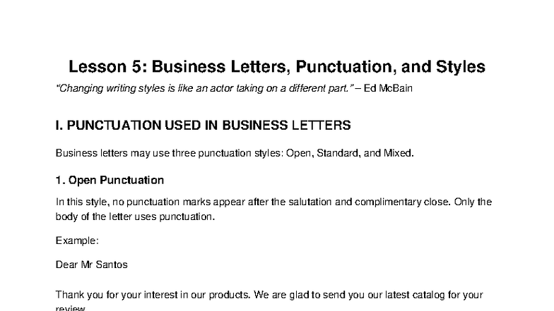 Lesson 5: Business Letters & Punctuation Styles (ENG 101) - Studocu