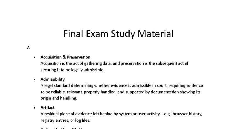 Final Exam Study Material: Digital Forensics & Evidence Handling - Studocu