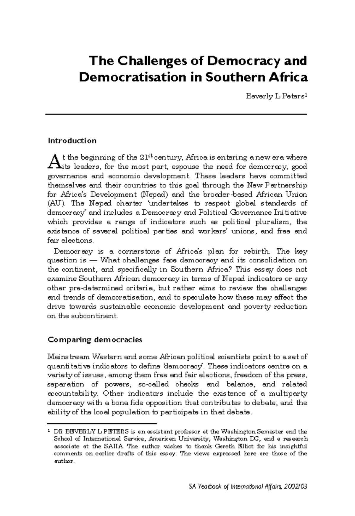 The Challenges of Democracy and Democratisation in Southern Africa ...