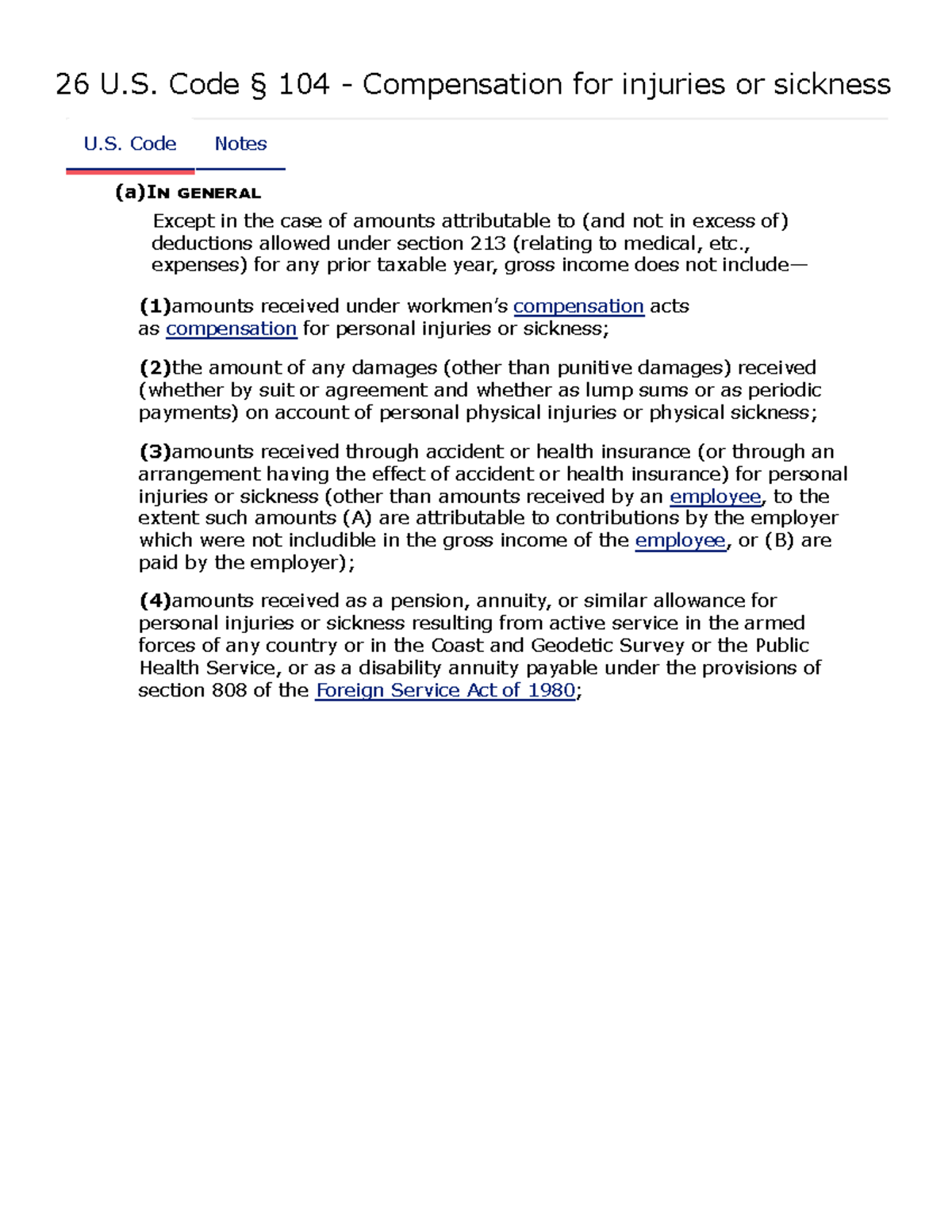 26 U.S. Code § 104 - Compensation for injuries or sickness - 26 U. Code ...
