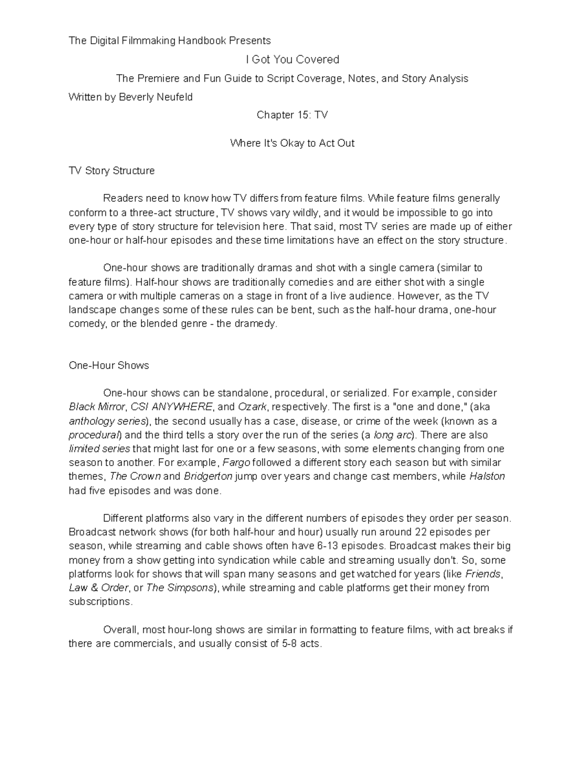 IGYC Chapter 15: Understanding TV Story Structure vs. Feature Films ...