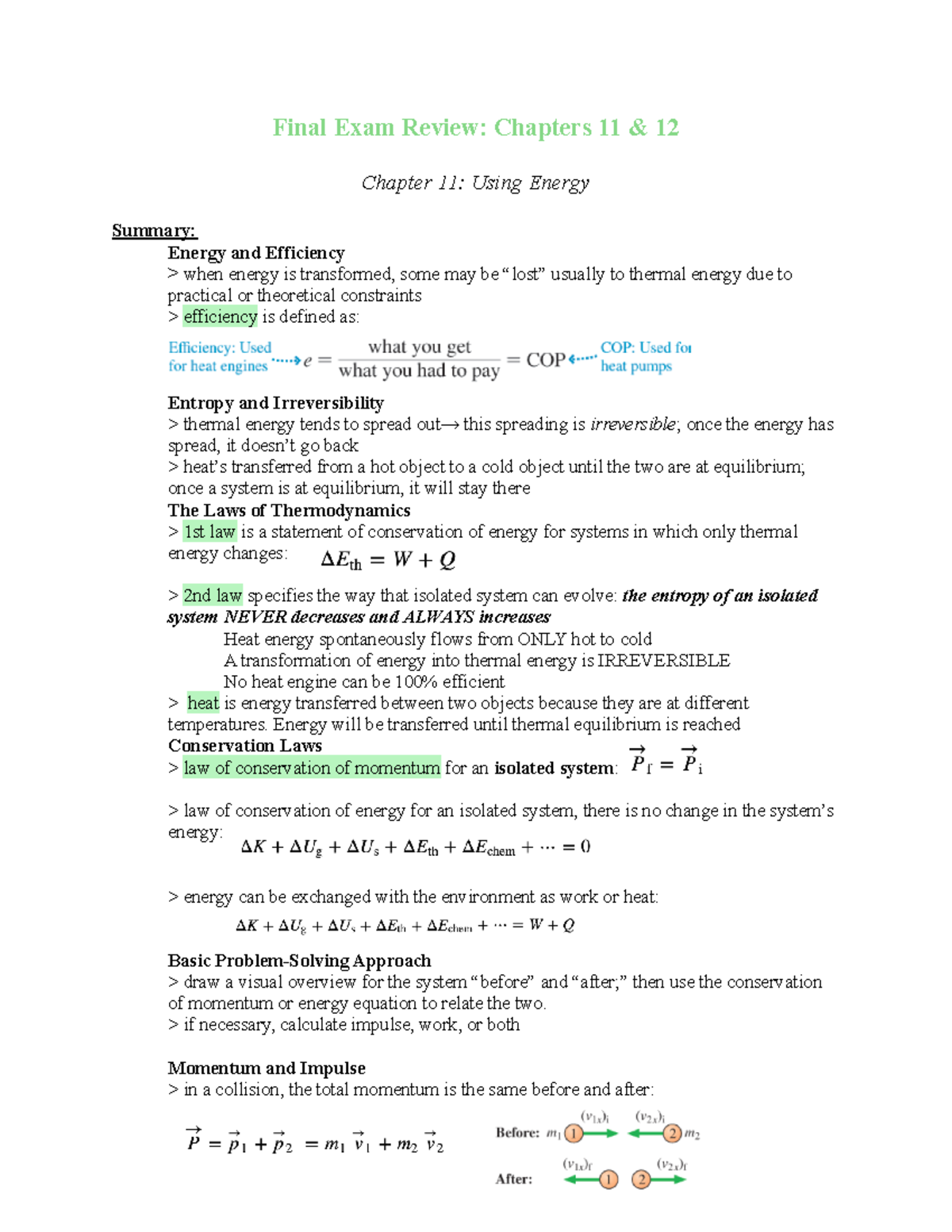 Final exam review-2 - Final Exam Review: Chapters 11 & 12 Chapter 11 ...
