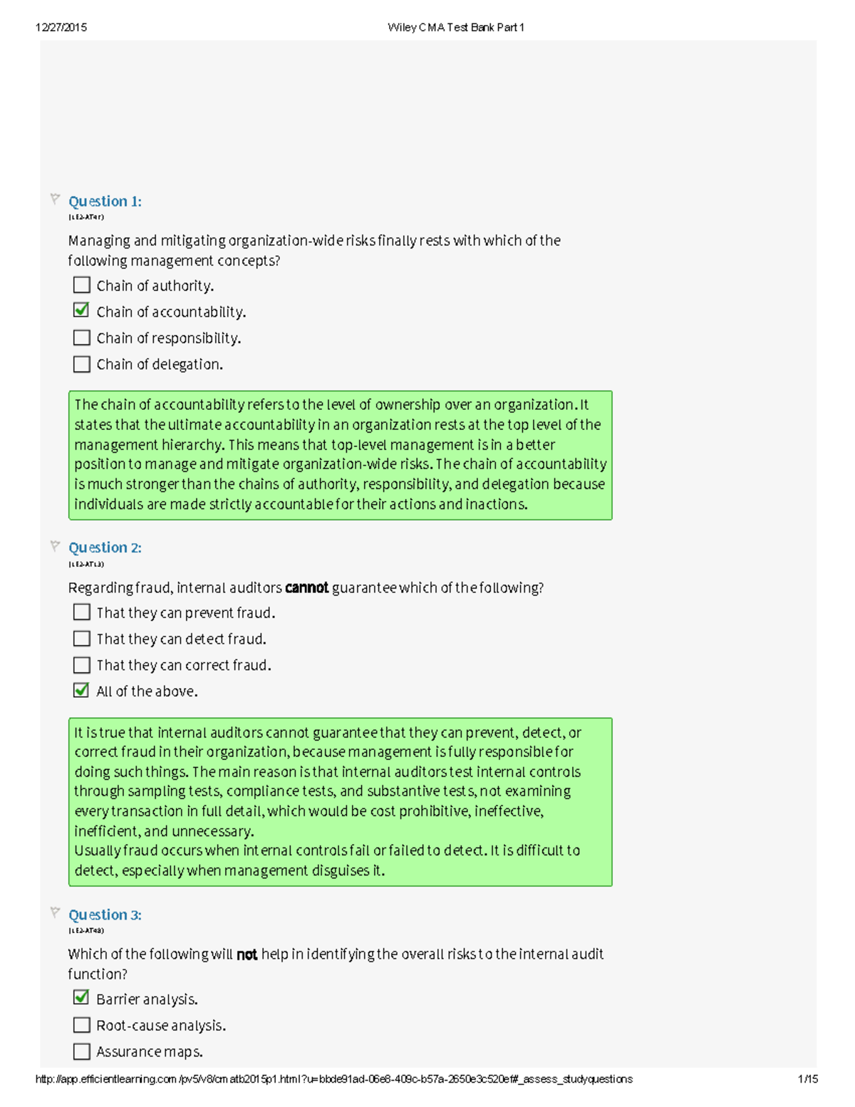 Internal Auditing Wiley Test Bank PDF - Question 1: (1E2-AT47) Managing ...