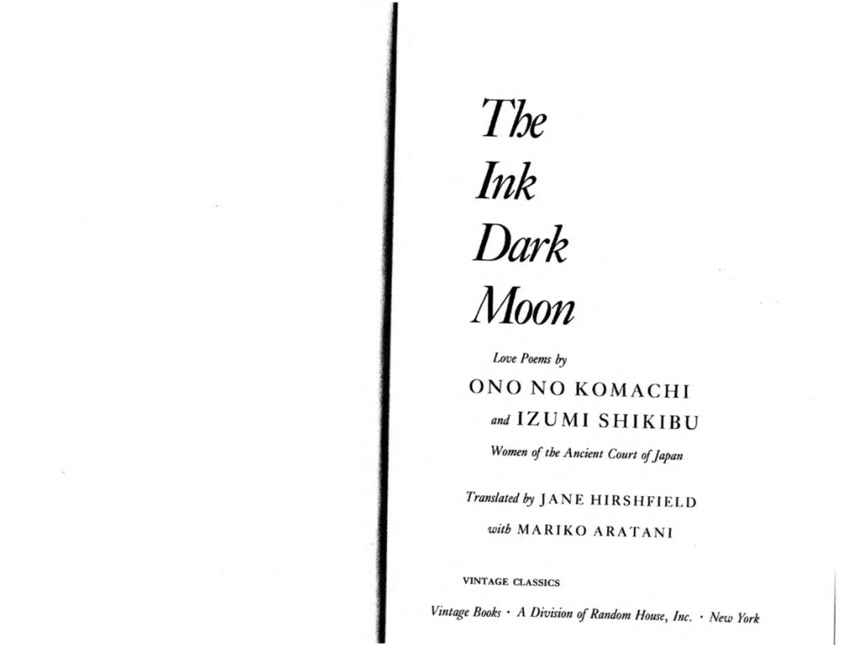 The Ink Dark Moon: Love Poems by Ono no Komachi & Izumi Shikibu - Studocu