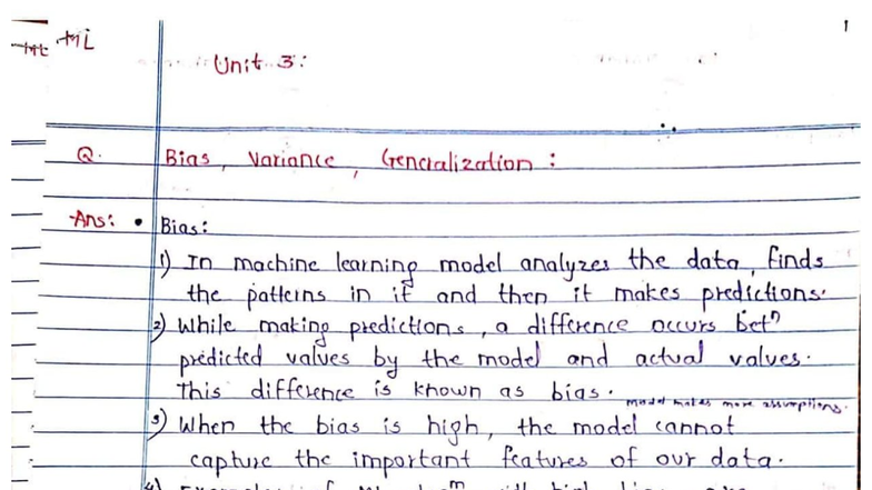 ML U3: Bias, Variance, Generalization in Machine Learning - Studocu
