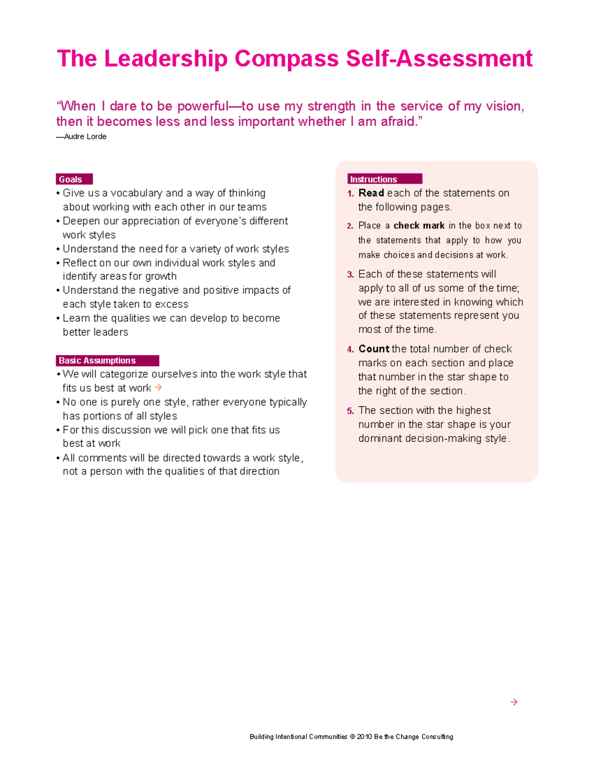 Leadership Compass Self-Assessment: Understanding Work Styles - Studocu